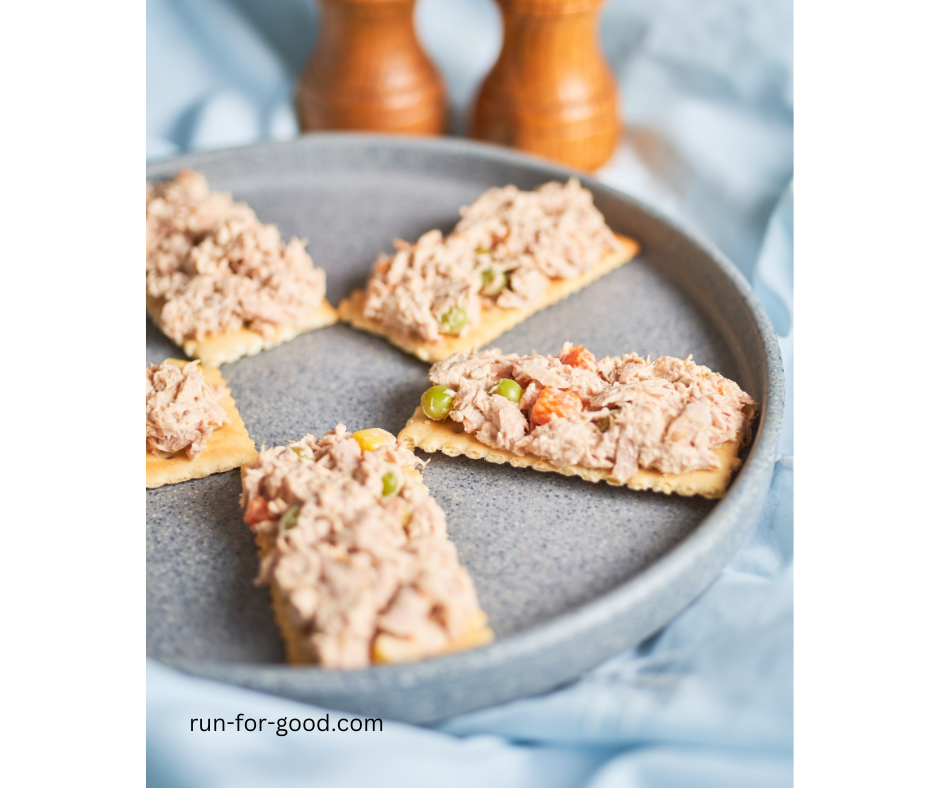 tuna salad on wheat crackers - Run For Good
